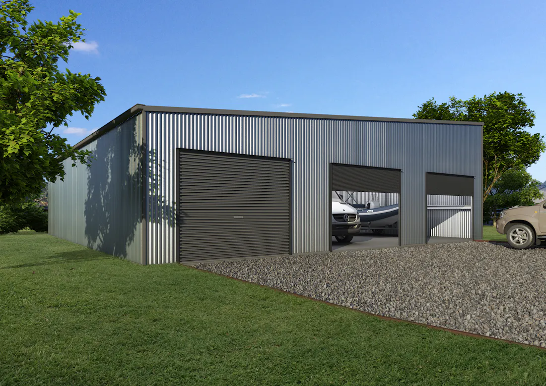 Triple Skillion Garage | 12x12 Three Roller Doors